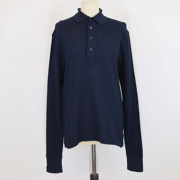 Tom Ford Navy Blue Cotton Long Sleeve Polo Shirt