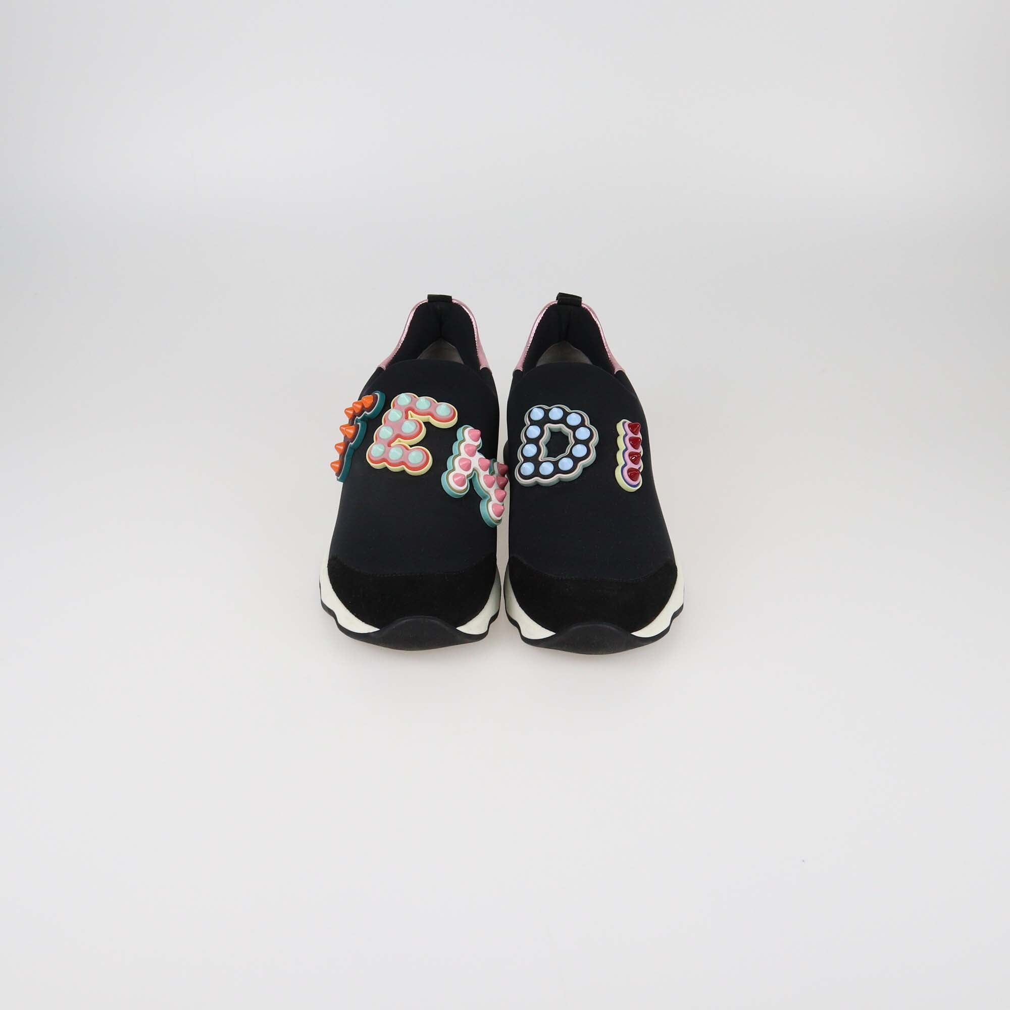 Fendi Black/Pink Fun Fair Logo Slip On Sneakers